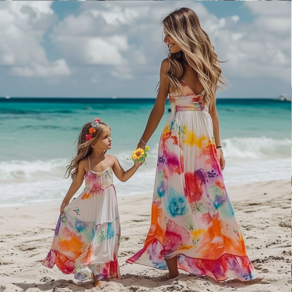 Beach Chic Mom and Daughter Matching Tye Dye Maxi Dress – Chicmatchy