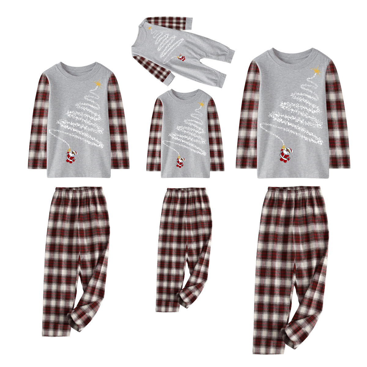 "Family Christmas 2024" Text and Santa Hat Print Chocolate Plaid Family ...